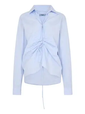 Prada Prada Light Cotton Shirt With Lace-Up Detail Blue