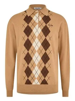 Miu Miu Knitted Polo Sweater With Argyle Pattern - Black