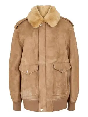 PRADA Prada Suede Bomber Jacket With Fur Collar
