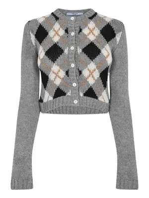 PRADA Prada Argyle Jacquard Cropped Knit Cardigan