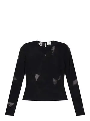 Alexander McQueen Long-sleeve Ink Print Cropped Top - Black