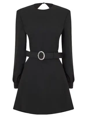 Saint Laurent Mini Dress With Embellished Belt And Open Back Detail - Black