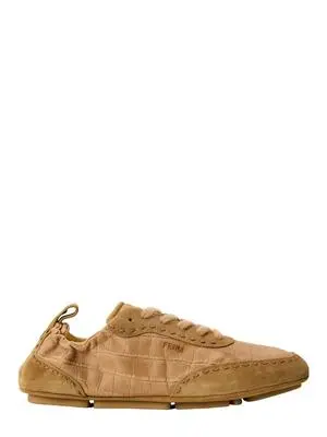 FENDI Fendi Suede Crocodile-Embossed Low-Top Sneakers
