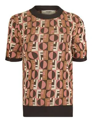 Fendi Monogrammed Short Sleeve Knit Top - Brown