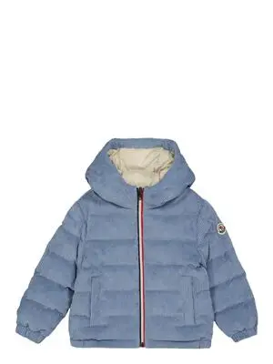Moncler Quilted Down Jacket With Logo Patch - Blue