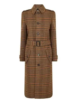 Saint Laurent Checked Single-breasted Trench Coat - Brown