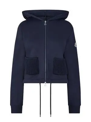 Moncler Zip-up Cropped Hoodie With Ribbed Pockets - Black