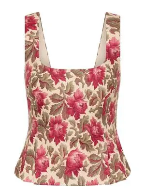 POSSE Posse Sleeveless Floral Print Peplum Top