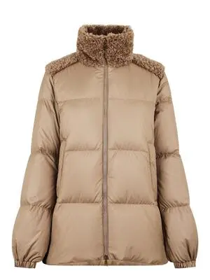 Moncler Quilted Puffer Jacket With Teddy Shearling Collar - Nude