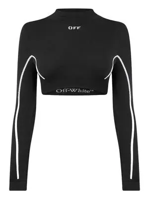 Off-White Off" Logo Cropped Long Sleeve T-shirt - Black