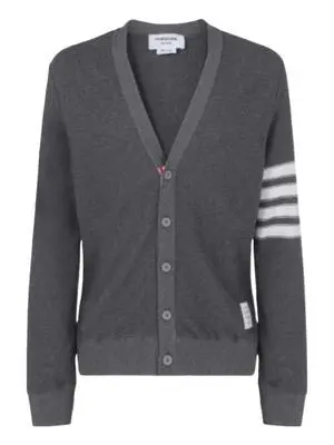 Thom Browne Striped V-neck Cardigan - Medium Gray