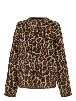 ANINE BING Anine Bing Leopard Print Long Sleeve Crewneck Top