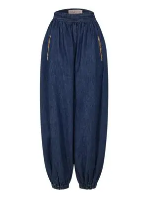 Valentino Garavani Embellished Denim Harem Trousers - Blue