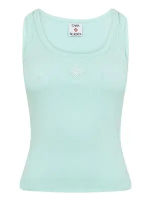 Casablanca Logo Patch Ribbed Tank Top - Blue