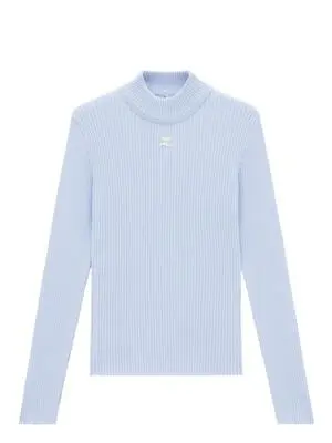 COURREGES Courreges High Neck Knitted Jumper With Embroidered AC Logo Blue