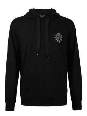 Dolce & Gabbana Embellished Logo Hooded Sweater - Black