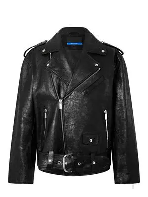 Off-White Leather Biker Jacket - Black