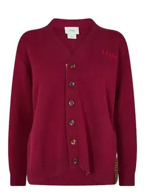 Fendi Embroidered Logo V-neck Cardigan - Red