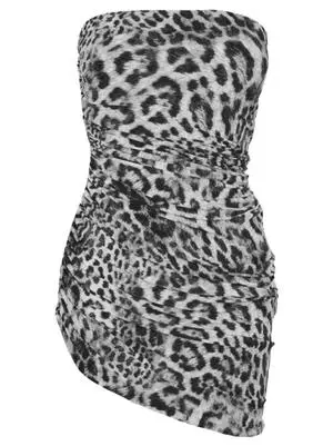 NORMA KAMALI Norma Kamali Leopard Print Ruched Strapless Mini Dress