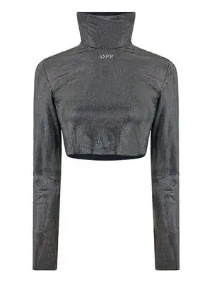 Off-White Black Cropped Long Sleeve Top - Gray