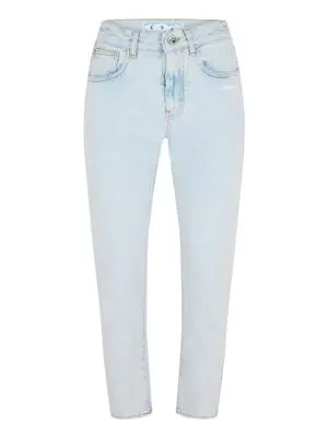 Off-White Straight Leg Cropped Logo Jeans - White
