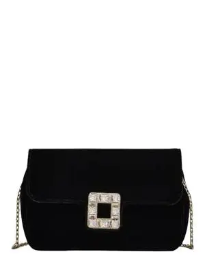 ROGER VIVIER Jeu De Fille Clutch Bag With Diamond Buckle - Black