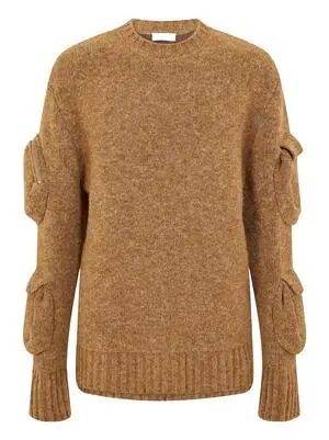 Off-White Crew Neck Knit Sweater With Patch Pockets - Brown