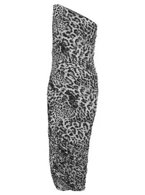 Norma Kamali One-shoulder Leopard Print Ruched Dress - Gray