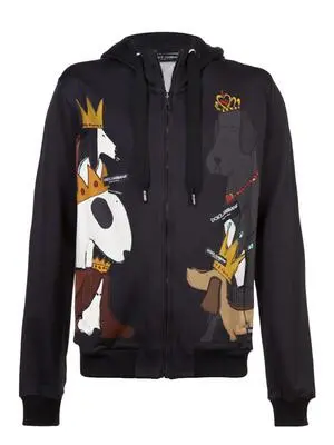 Dolce & Gabbana Dog Print Zip-up Hooded Jacket - Black