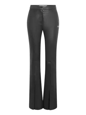 Off-White Flared Leather Trousers With Front Slits - Black