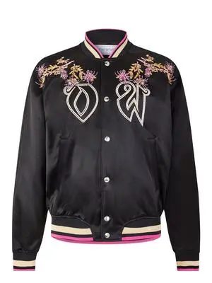 Off-White Printed Casual Jacket With Stand-up Collar - Black