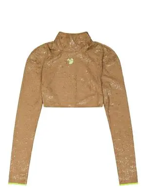 Off-White Long Sleeve Sequined Zip Jacket - Brown
