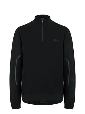 Hugo Boss Half-zip Stand Collar Knit Top - Black