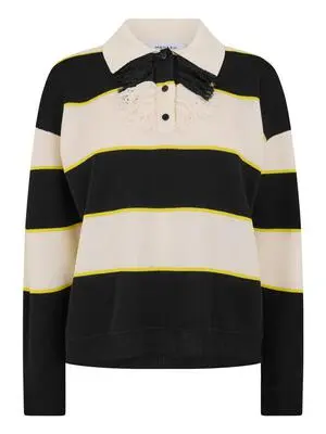 Alexander McQueen Striped Knit Polo Shirt - Black