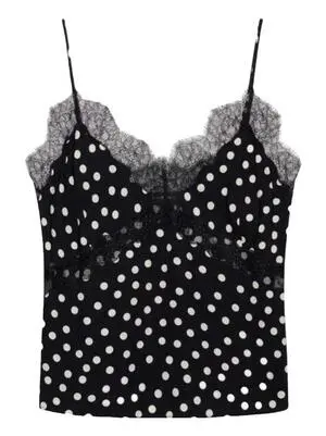 ANINE BING Polka Dot Lace Trimmed Camisole - White/black