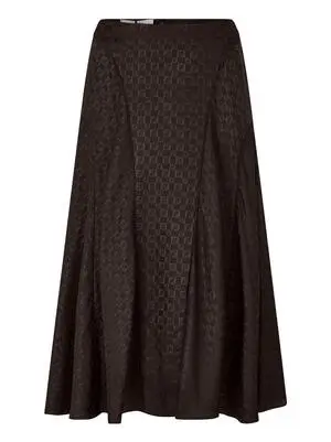 FENDI Fendi Dark Brown Monogram Jacquard Flared Midi Skirt