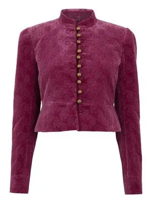 Chloé Cropped Fitted Velvet Jacket With Floral Embroidery - Black