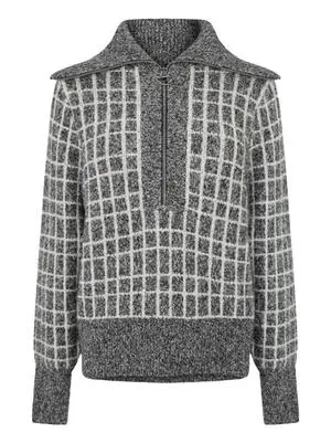 Varley Varley Half-Zip Knit Sweater With Grid Pattern Gray