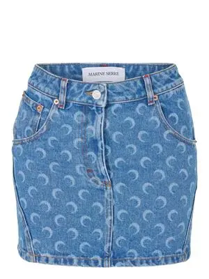 MARINE SERRE Denim Mini Skirt With Moon Print - Blue