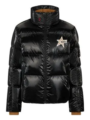 Hugo Boss High-shine Quilted Puffer Jacket With Star Embroidery - Black