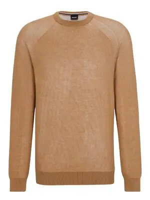 Hugo Boss Crew Neck Raglan Sleeve Fine Knit Sweater - Brown