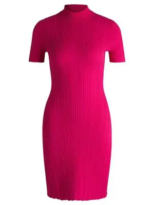 Hugo Boss Ribbed Knit Mock Neck Midi Dress - Red