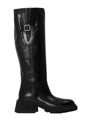 JIMMY CHOO Knee High Leather Boots With Buckle Detail - Black