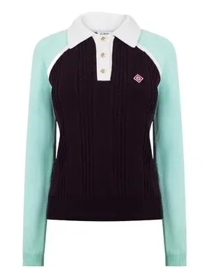 Casablanca Logo Patch Long Sleeve Polo Shirt - Black