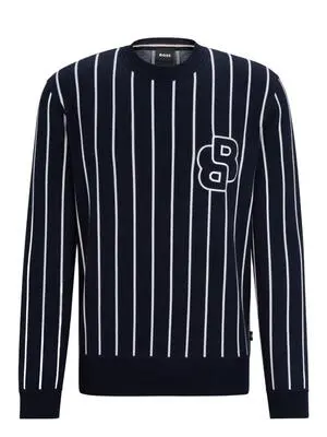 Hugo Boss B" Logo Striped Crewneck Pullover - Black