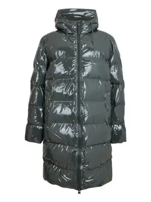 Rains Long-sleeved Cotton-padded Jacket With Drawstring Hood And Glossy Finish - Black
