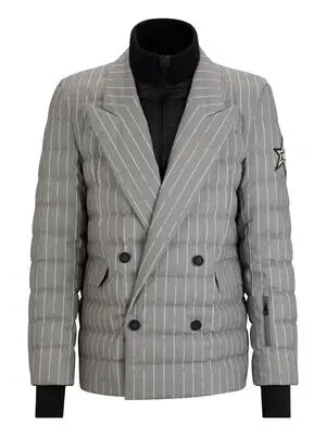 Hugo Boss Grey Pinstriped Quilted Double-breasted Blazer Ski Jacket - Gray