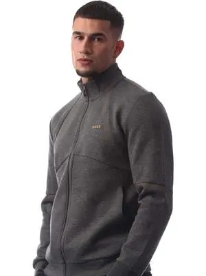 Hugo Boss Stand Collar Zip-up Knit Jacket - Black