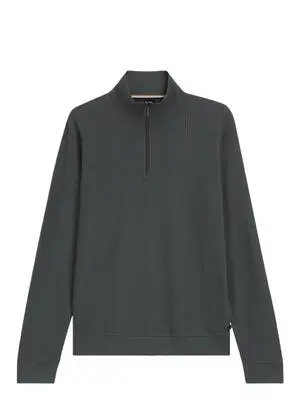 Hugo Boss Quarter Zip Jumper With Textured Finish - Black