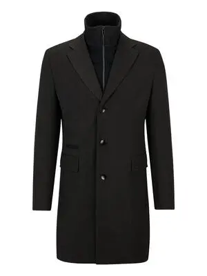 Hugo Boss Regular-fit Wool-blend Coat With Detachable Bib - Black
